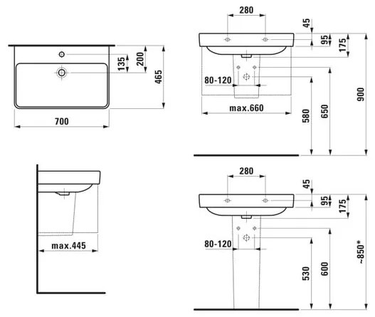 Laufen Pro S Umyvadlo 70 x 46,5 cm bez přepadu, bílá H8109670001561