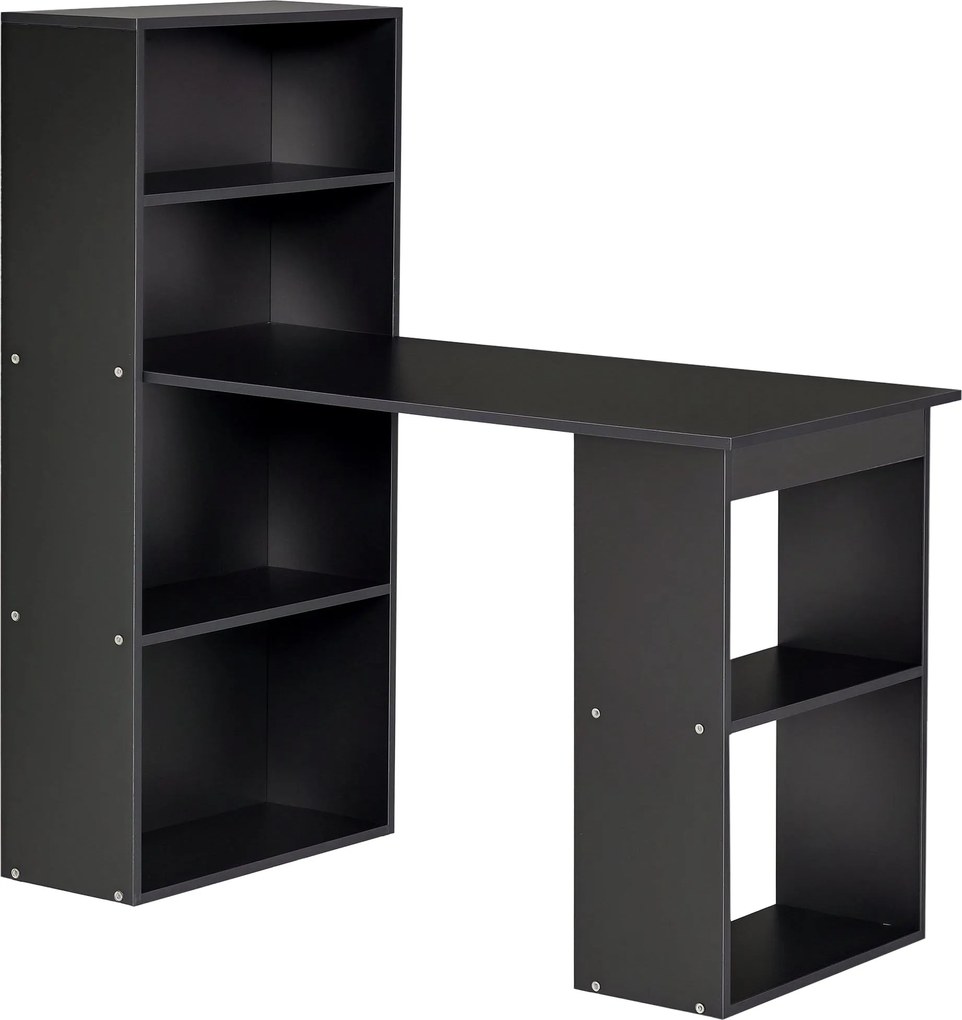 HOMCOM Počítačový stůl s úložným prostorem, 6 otevřenými přihrádkami, počítačový stůl do ložnice, studia, 120 x 55 x 120 cm, černý