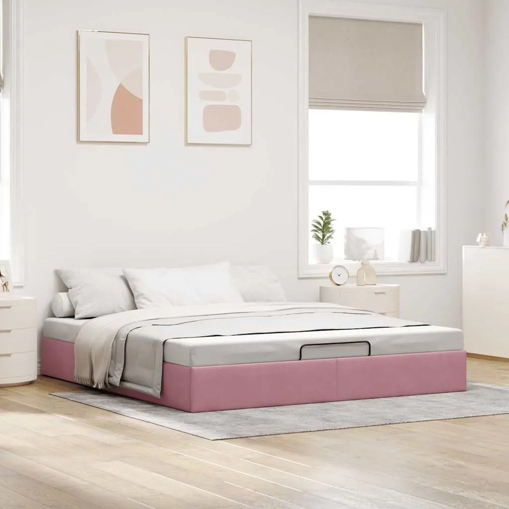 Osmanský rám postele bez matrací růžová 200x200 cm samet 3310990