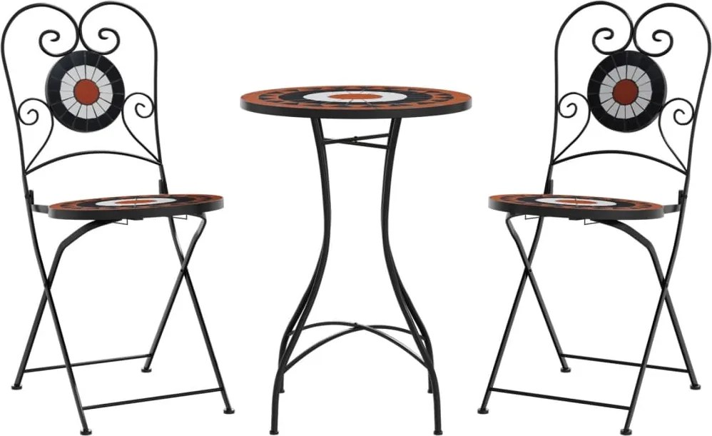 Mozaikový bistro set terakotový a bílý železo a keramika 3216355