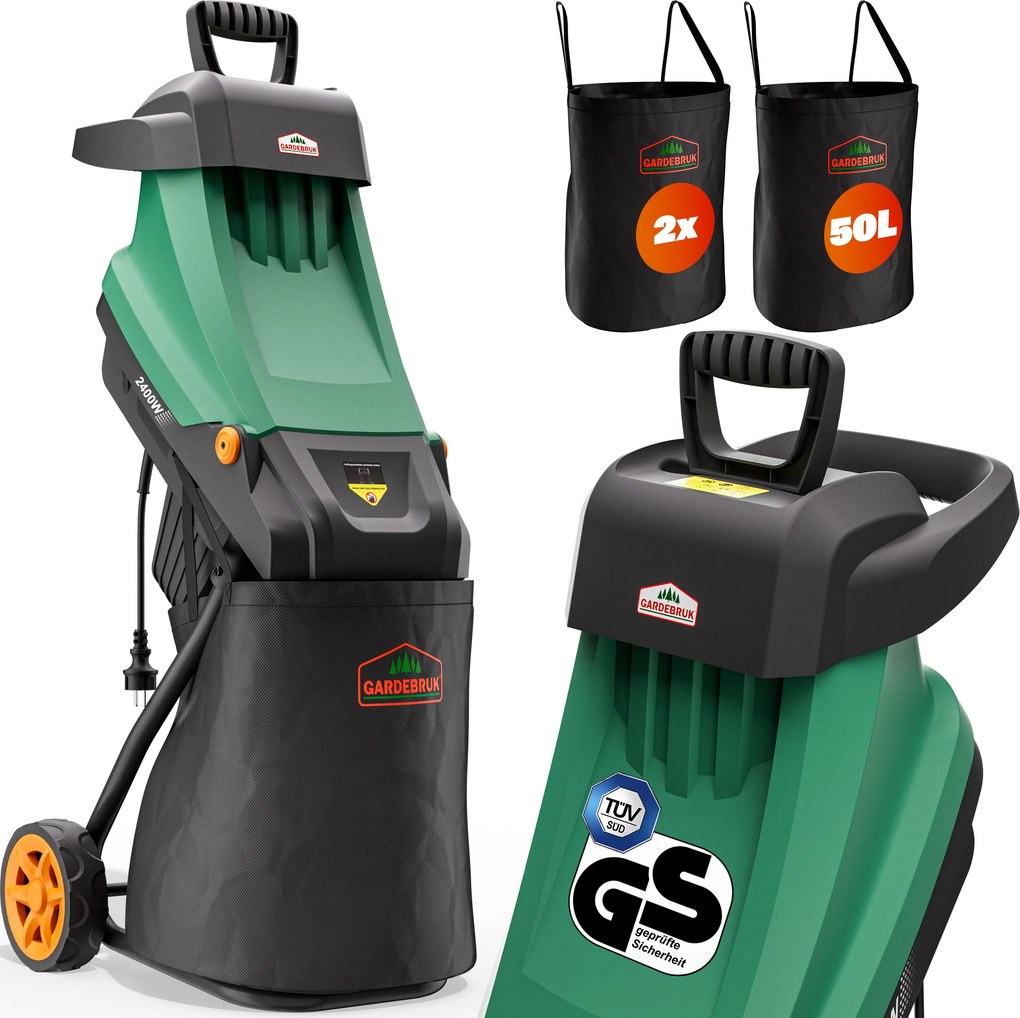 Drtič větví 2400W s 2 sběrné vaky je 50L