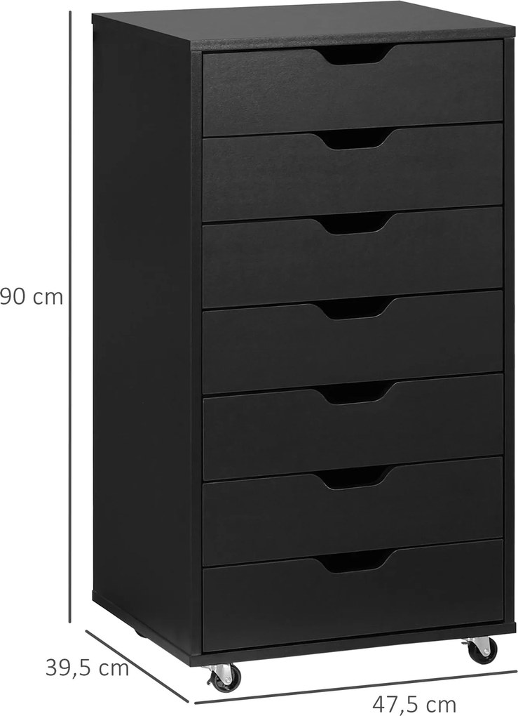Vinsetto Mobilní kancelářský kabinet, pojízdný úložný kabinet s 7 šuplíky - organizátor na dokumenty, velikost A4 nebo letter, rozměry 47,5D x 39,5Š …