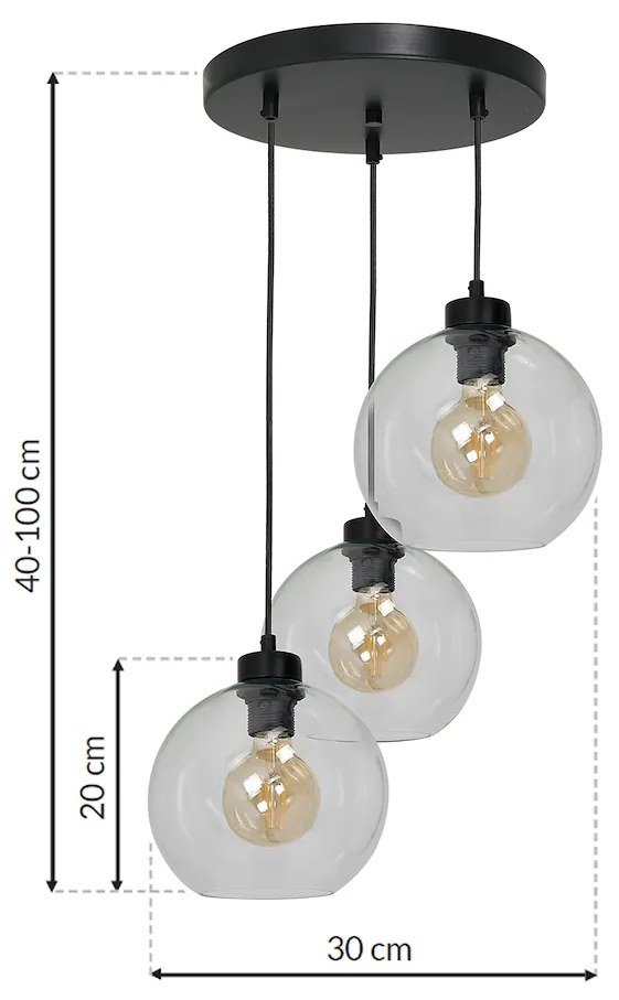 Závěsné svítidlo Sofia, 3x transparentní skleněné stínítko, b, o
