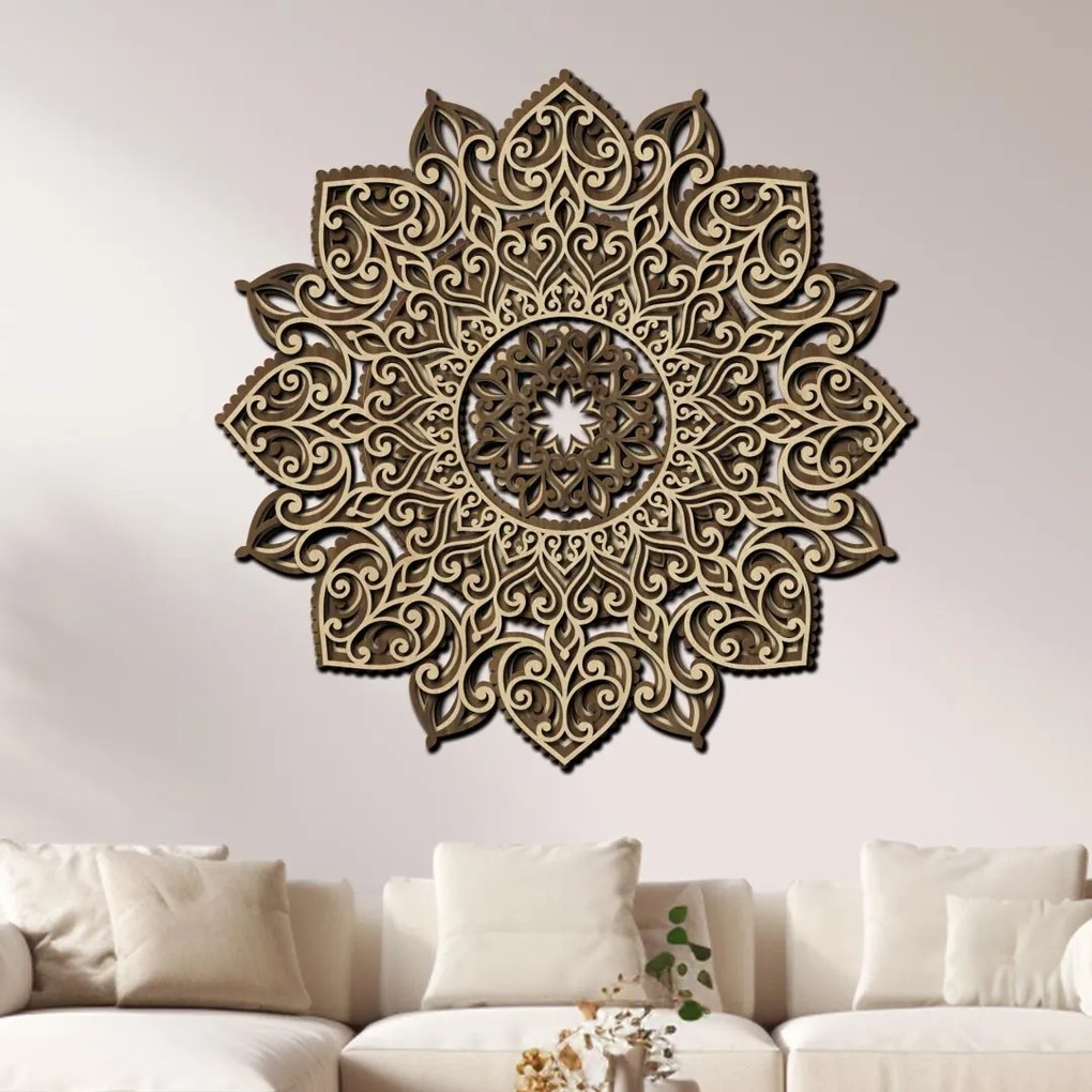 dřevo života 4 vrstvená mandala Vyzařující láska Zvolte rozměr Ø (cm): 60, Zvolte barevný dekor: dub zlatý-černá