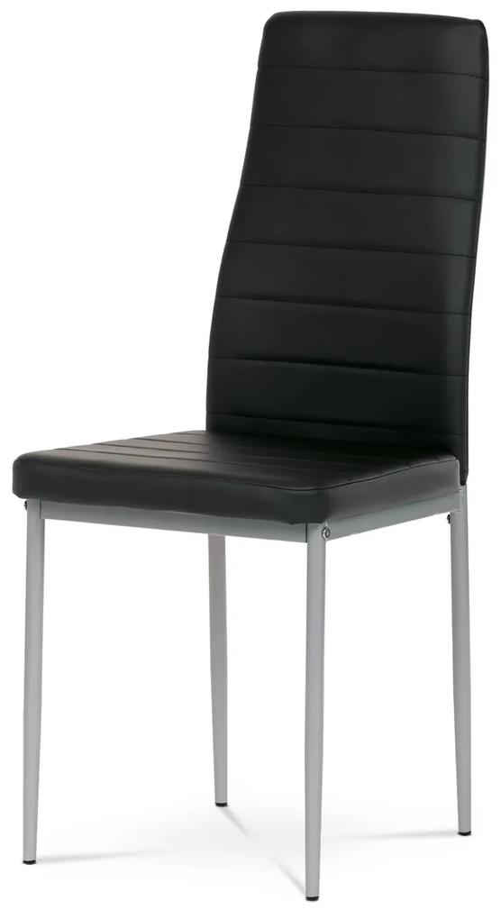 AUTRONIC Židle jídelní, černá koženka, šedý kov