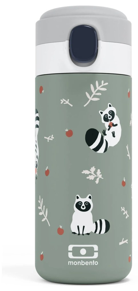 monbento Termoska Monbento Pop Green Raccoon 360 ml, zelená barva, kov, plast