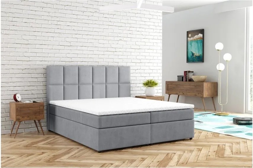 Světle šedá boxspring postel s úložným prostorem 160x200 cm Flip – Ropez