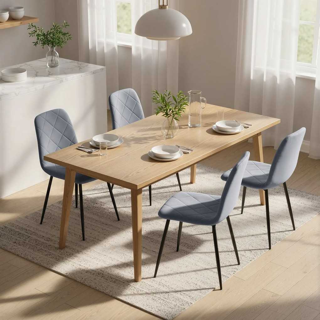 HOMCOM Sada 4 moderních jídelních židlí potažených sametem se ocelovými nohami do obývacího pokoje 45x54x87 cm Šedá