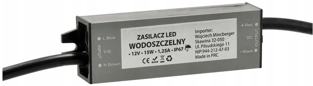 BERGE LED hermetický zdroj - 12V - 15W - 1,25A - IP67