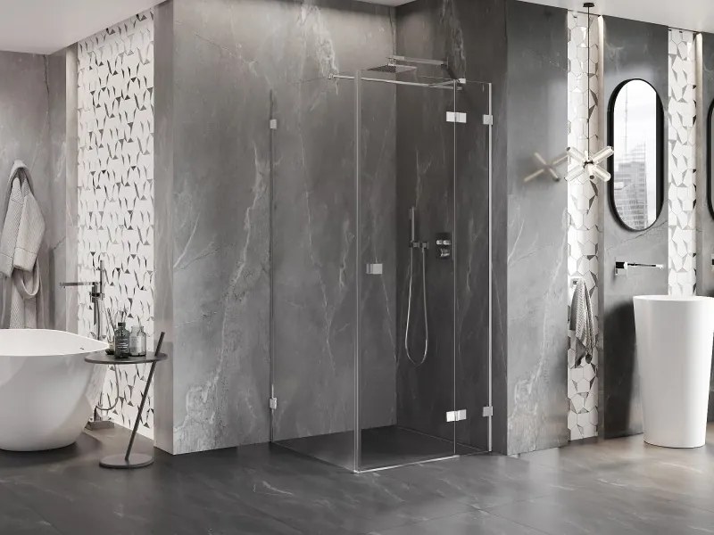 Mexen Lunar T, výklopný sprchový kout pravý 90 x 90 cm, čiré sklo, chromový profil, 834T-090-090-01-00-P