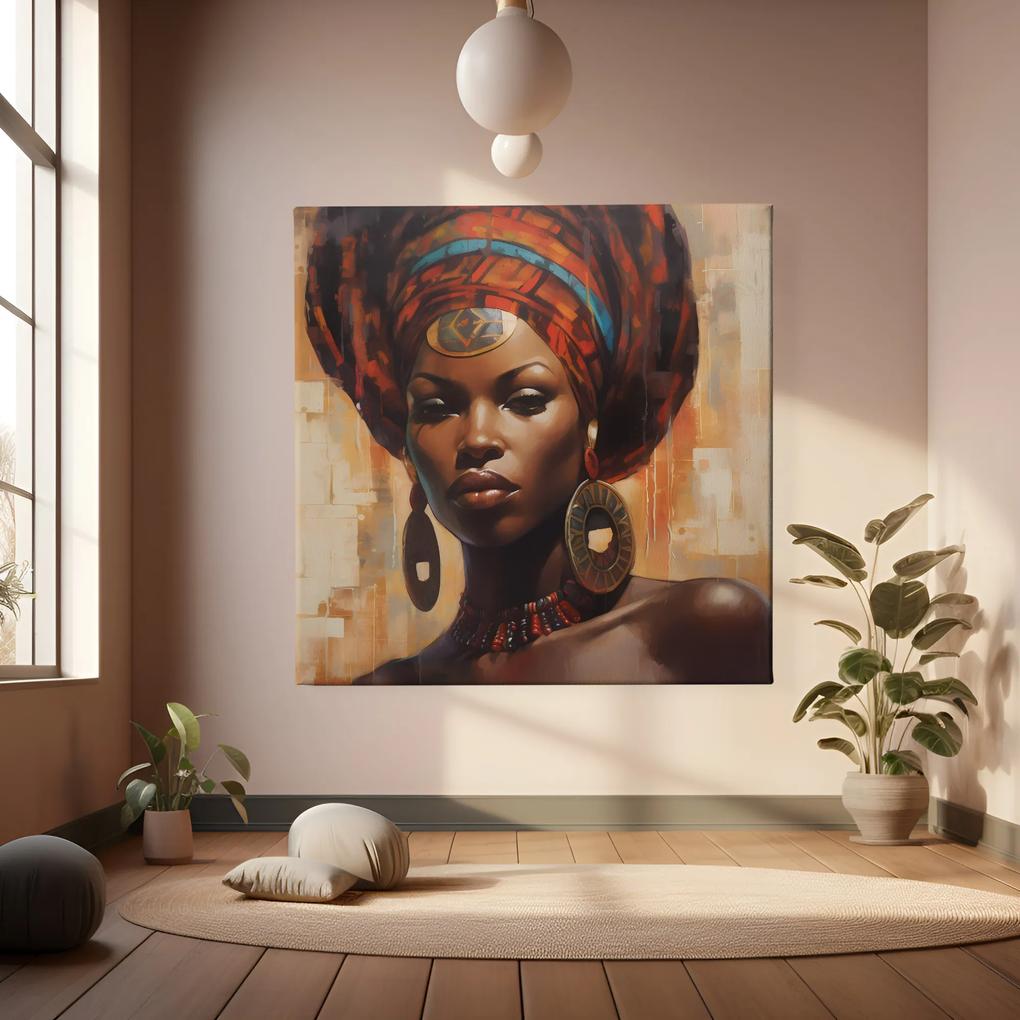 Obraz na plátně - Africká žena s turbanem FeelHappy.cz Velikost obrazu: 100 x 100 cm
