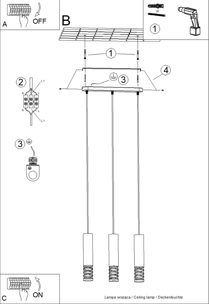 Závěsné svítidlo Lami, 3x bílé kovové stínítko