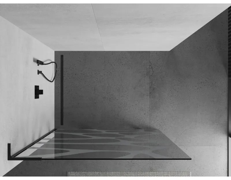 Mexen Kioto L, sprchová zástěna Walk-In 120 x 200 cm, 8mm čiré sklo bílý vzor, černý profil, 800-120-103-70-97