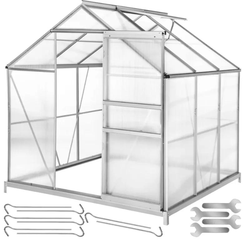 Tectake Polykarbonátový skleník s pozinkovanou základnou 190 x 185 x 195 cm