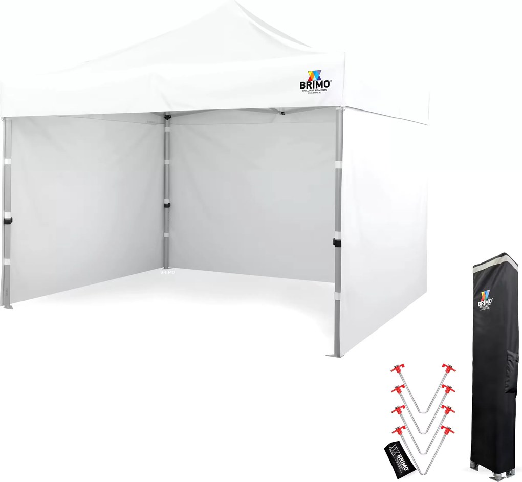 BRIMO Prémiový Párty stan 3x3m Hliník | Nejvyšší odolnost - s 3 stěnami - Bílá P. Alu