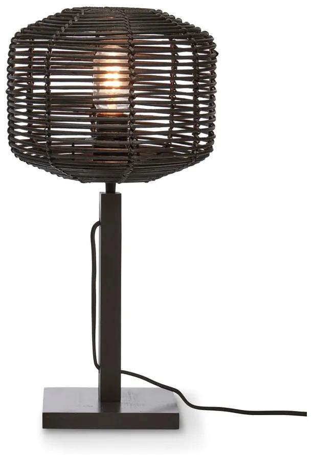 Černá stolní lampa s ratanovým stínidlem (výška 40 cm) Tanami – Good&amp;Mojo
