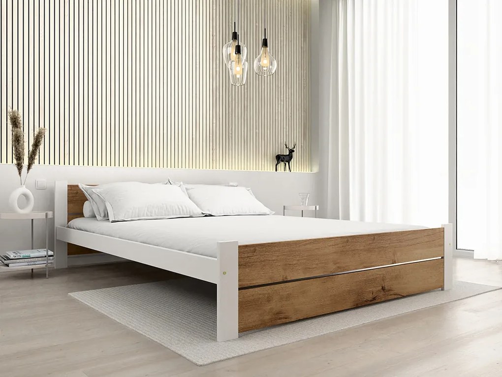 Postel IKAROS DOUBLE 120 x 200 cm, dub artisan/bílá Matrace: Matrace Coco Maxi 20 cm, Rošt: S lamelovým roštem
