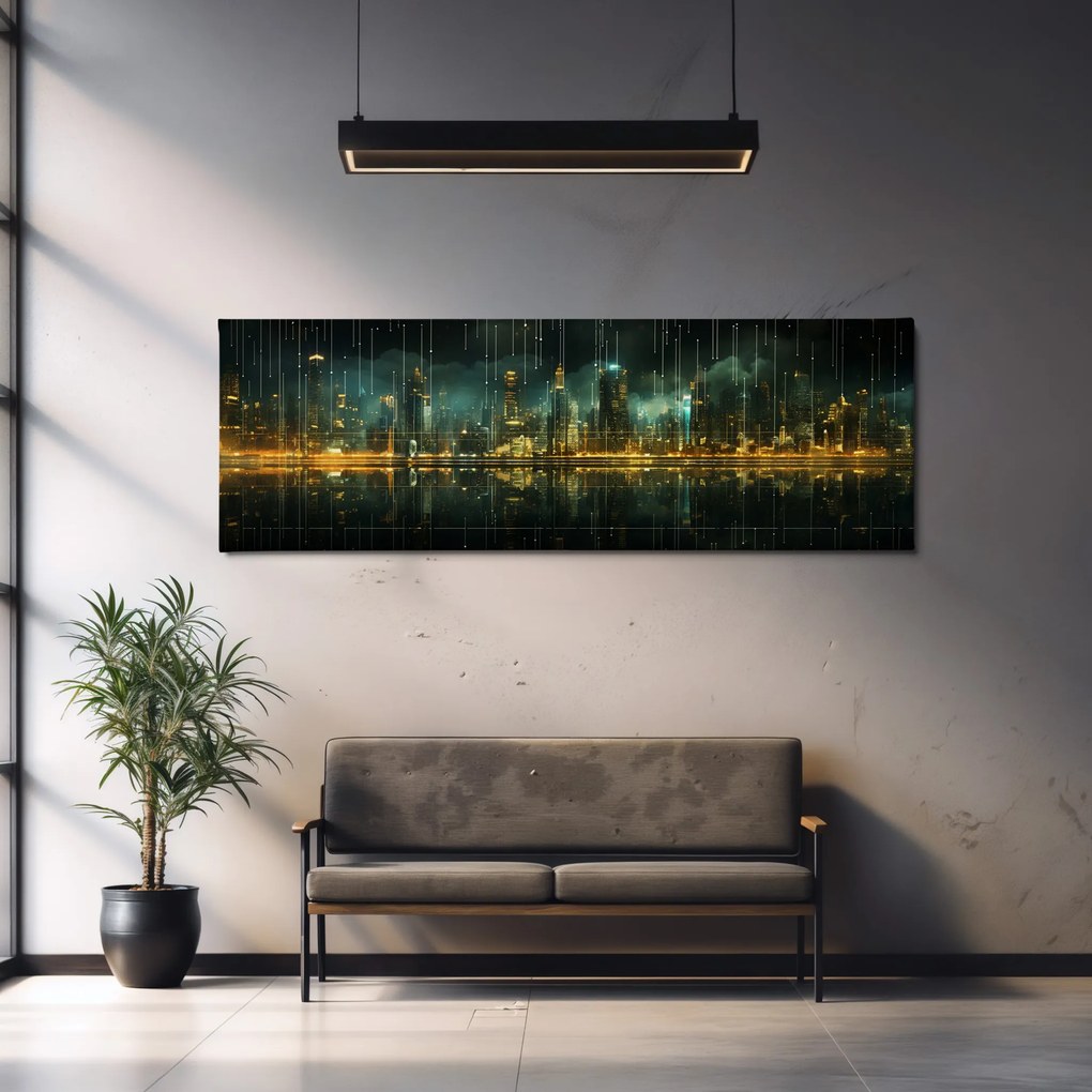 Obraz na plátně - Futuristické město - Abstraktní odraz Budoucnosti FeelHappy.cz Velikost obrazu: 120 x 40 cm