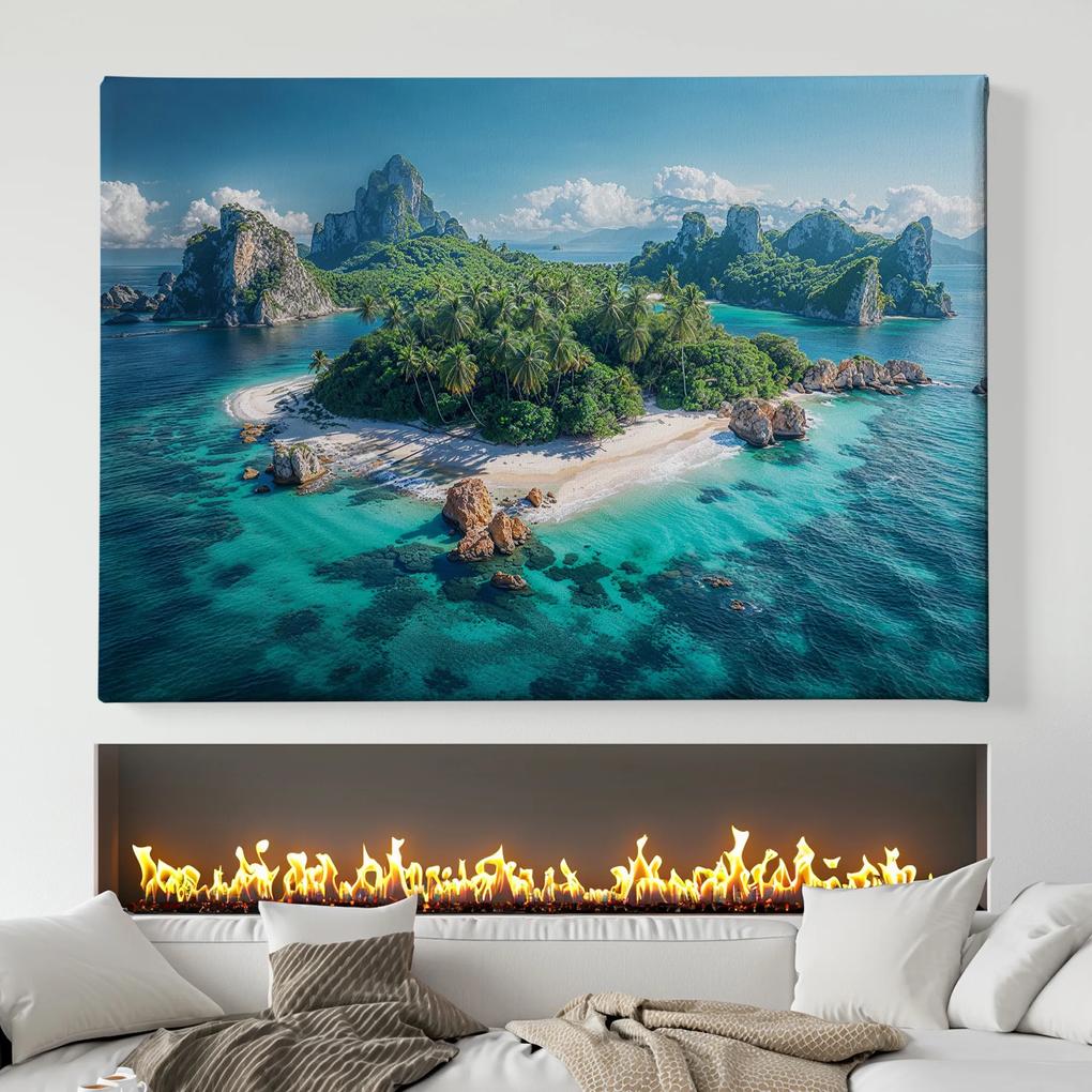 Obraz na plátně - Palmový ráj na písečném ostrůvku FeelHappy.cz Velikost obrazu: 60 x 40 cm