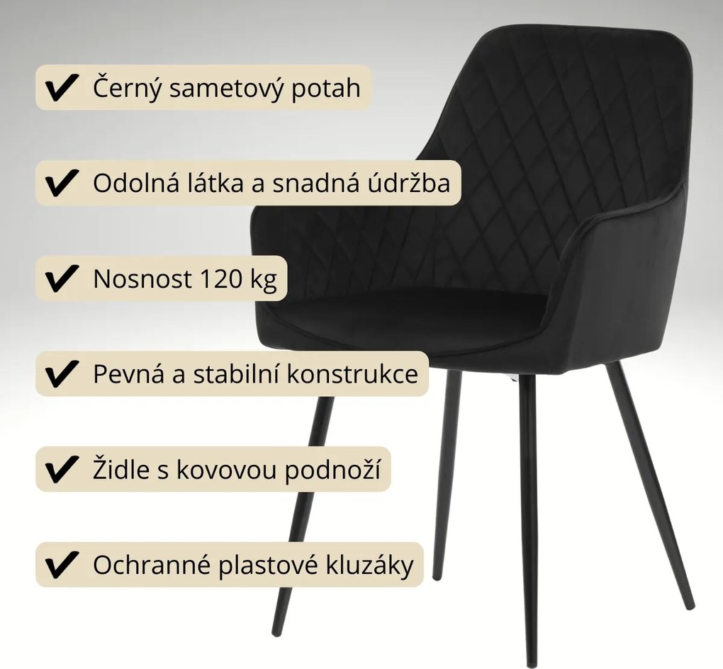 Vikio Jídelní set pro 4 osoby 160x90 cm dub noha U černá židle s područkami VJS166-4C