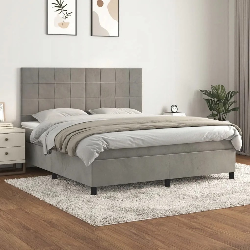 Box Spring Postel S Matrací Samet Blok se čtverci 160 x 200 c