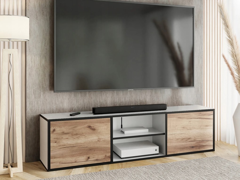 TV skříňka EDI 3 dub Craft zlatý + bílý otevřená TV skříňka s policí