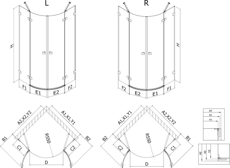 Mexen Lunar, půlkruhový sprchový kout naklápěcí doleva 100 x 80 cm, 8mm čiré sklo, bílý profil, 833-100L-080P-20-00