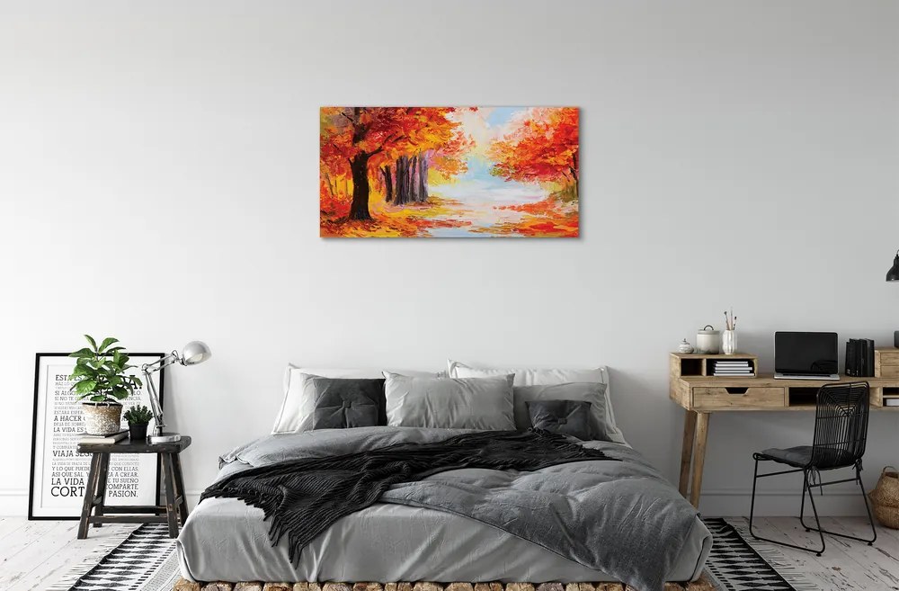 Obrazy na plátně Podzimní listí stromu 125x50 cm