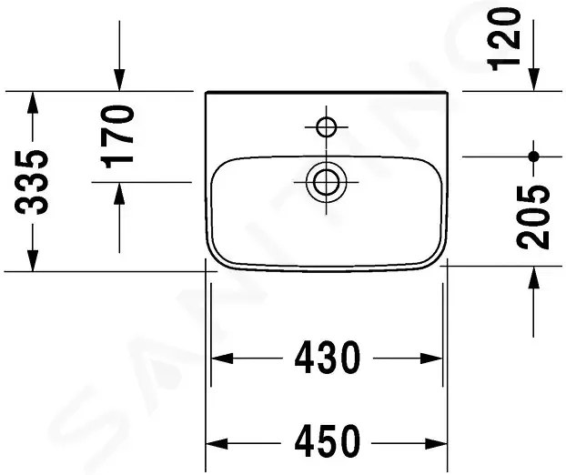 DURAVIT - DuraStyle Umývátko 450x335 mm, s 1 otvorem pro baterii, bílá (0708450000)