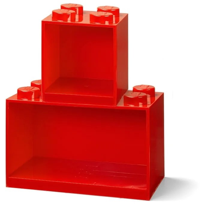 Sada 2 dětských červených nástěnných polic LEGO® Brick