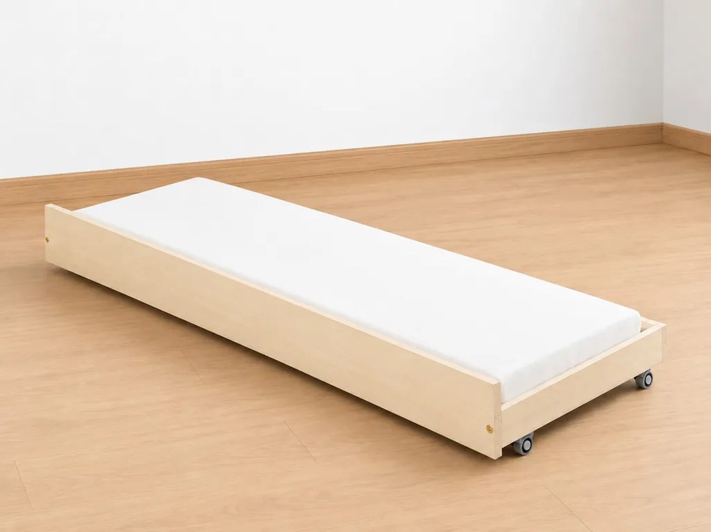 Benlemi Dřevěná výsuvná přistýlka SLEEP pod postel na kolečkách Zvolte barvu: Nelakovaná, Zvolte rozměr: 80x190 cm (pod postel 80x200 cm), Zvolte typ: Pro postel FENCE