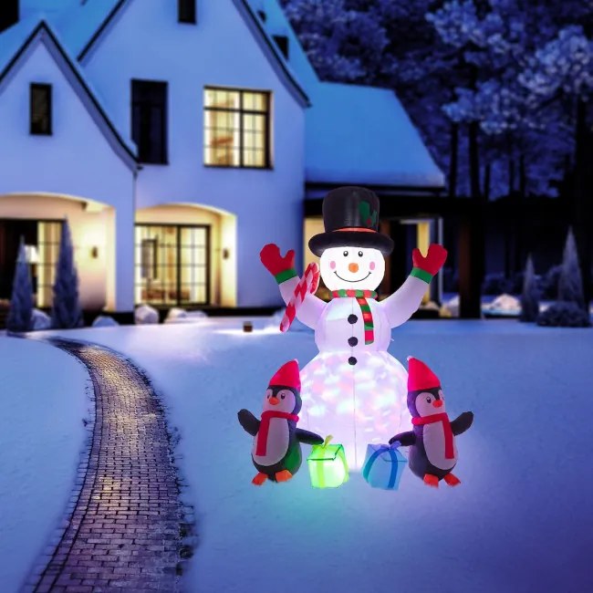 Nafukovací sněhulák s tučňáky 180 cm a LED osvětlením