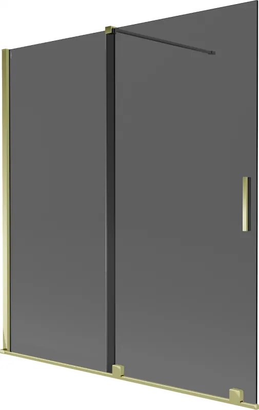 Mexen Velar, 2-křídlová posuvná vanová zástěna 150 x 150 cm, 8mm šedé sklo, zlatá lesklá, 896-150-000-41-50