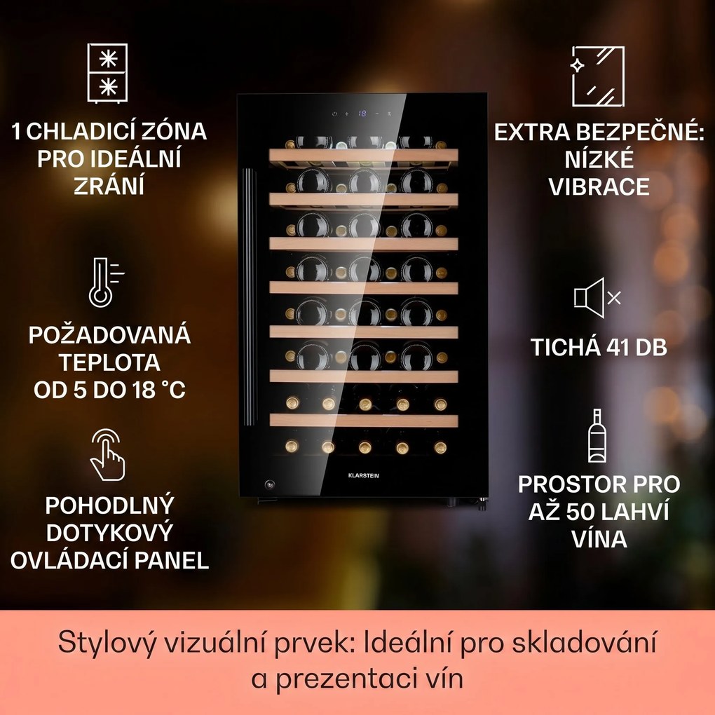 Klarstein Barossa 50 Uno, vinotéka, 120 l/52 lahví, 1 zóna, dotykové ovládání