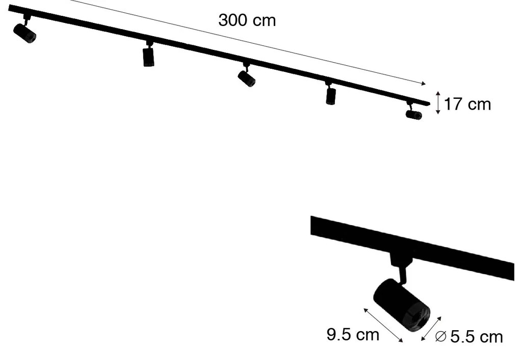 Chytrý kolejnicový systém s 5 bodovými světly černá zlatá 1-fázový vč. 5 Wifi GU10 50mm - Iconic Jeana