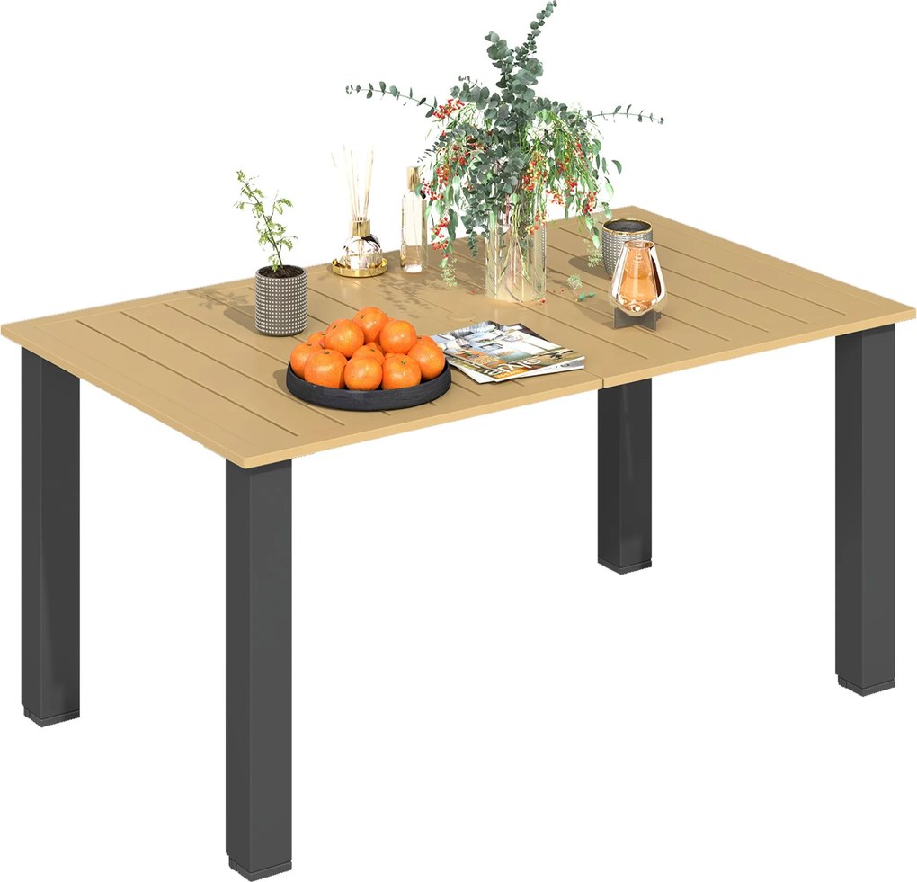 Obdélníkový Zahradní Stůl Outsunny 150x90x73 cm na Terasu se Ocelovými nohami, Otvorem pro Deštník a Příčkovým Designem, Nosnost 70 kg Hnědý | Aosom