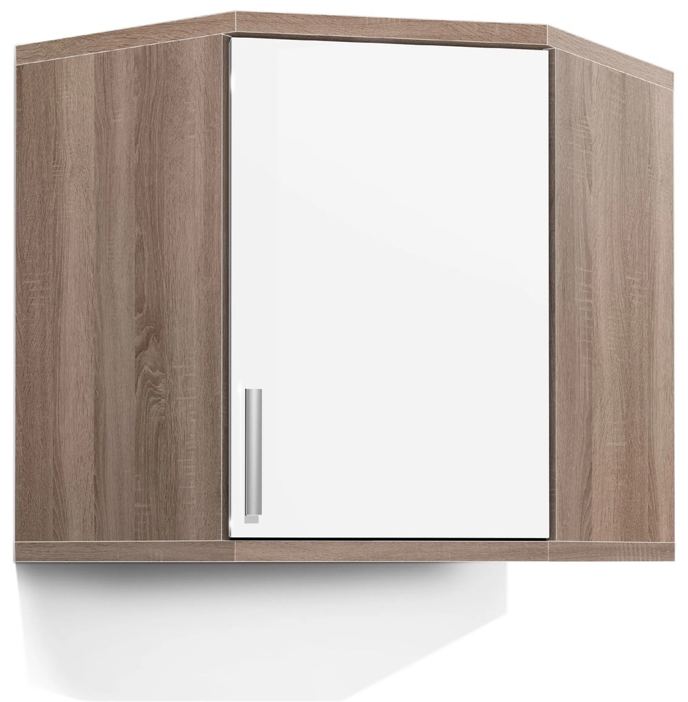 Nabytekmorava Koupelnová skříňka rohová závěsná K33 barva skříňky: dub sonoma tmavá, barva dvířek: bílý lesk