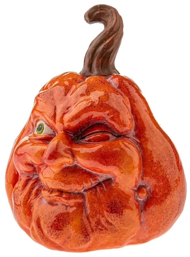 Podzimní dekorace Dýně s tváří, 13 x 16 cm, oranžová, keramika