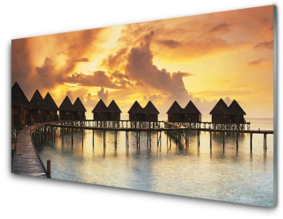 akrylový obraz Moře Prázdniny Domky 100x50 cm