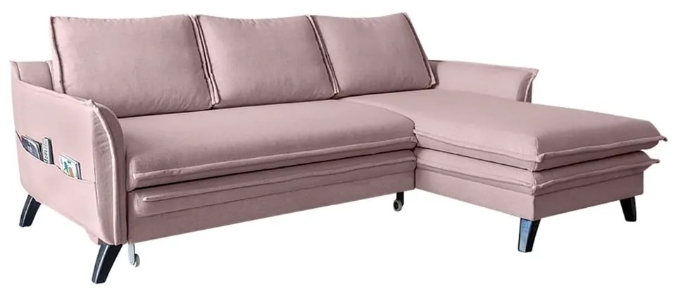 Pudrově růžová rozkládací rohová pohovka Miuform Charming Charlie, pravý roh