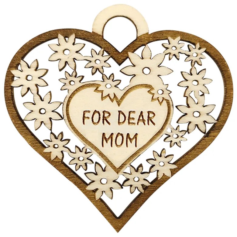 AMADEA Dřevěné srdce s textem "FOR DEAR MOM", 7 cm, český výrobek