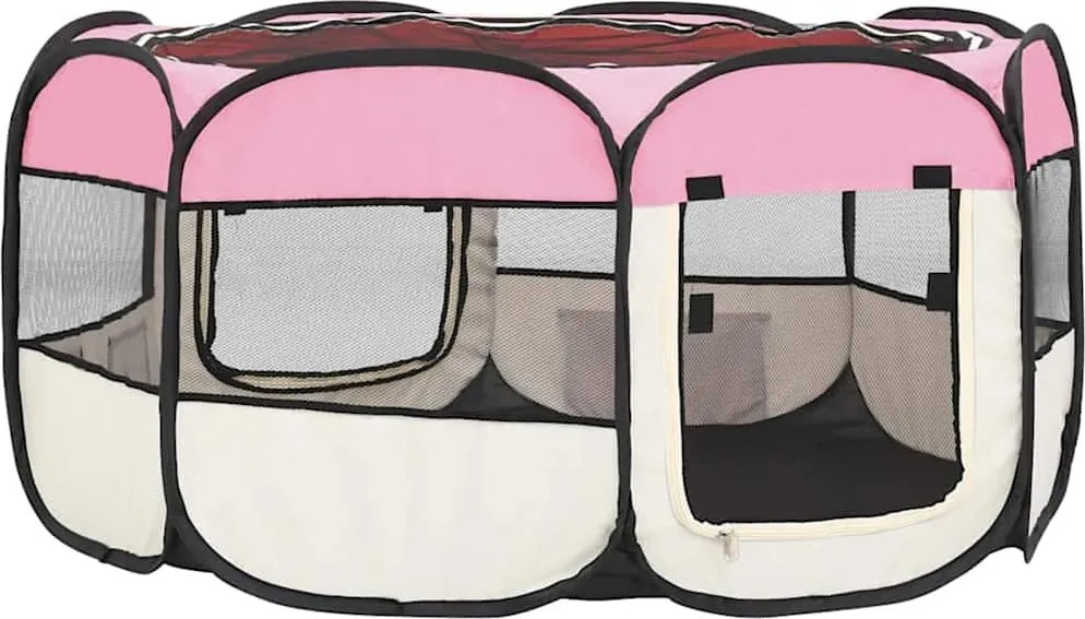 Skládací ohrádka pro psy s taškou růžová 145 x 145 x 61 cm 171012