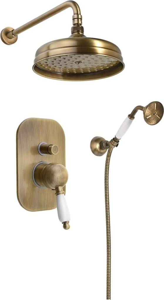 Sapho Kirké - Sprchový set s baterií pod omítku, s tělesem, průměr 20 cm, bronz/bílá KI42BB-01