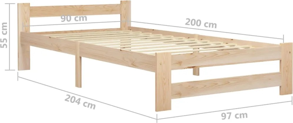 Rám postele bez matrace z masivního borovicového dřeva 90x200cm 321991