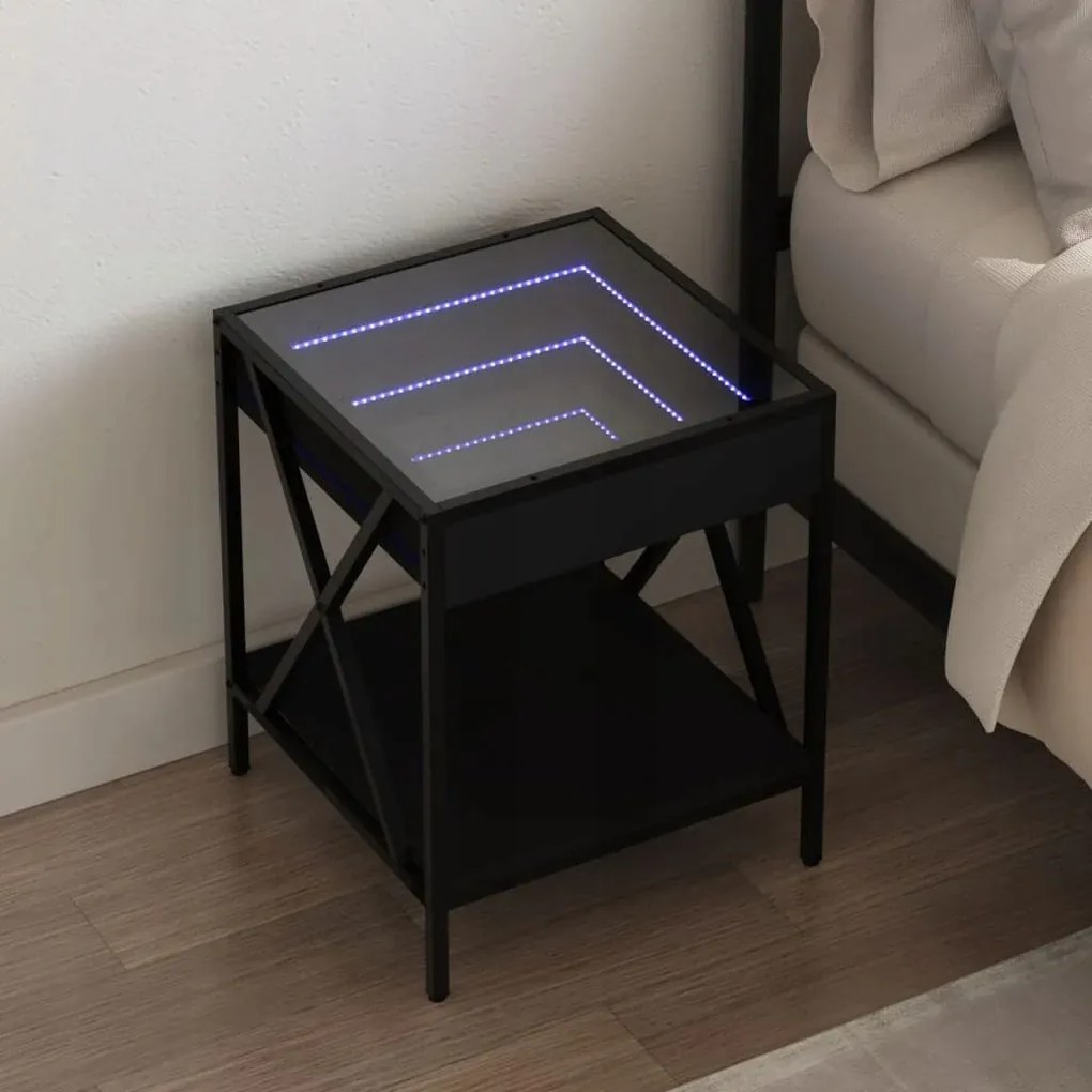 Fionshop 263713656 Noční stolek s Infinity Led černý 40 x 40 x 49 cm