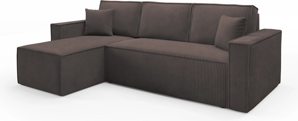 Rohová rozkládací sedací souprava do L BASIC, 240 cm, s úložným prostorem Roh pohovky: Levý roh, Barva látky: Tmavě hnědá (Poso 06)