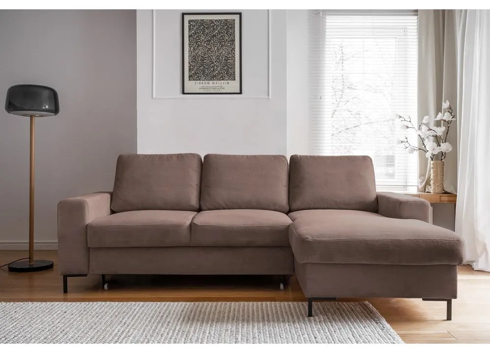 Hnědá manšestrová rozkládací rohová pohovka (pravý roh) Lofty Lilly – Miuform