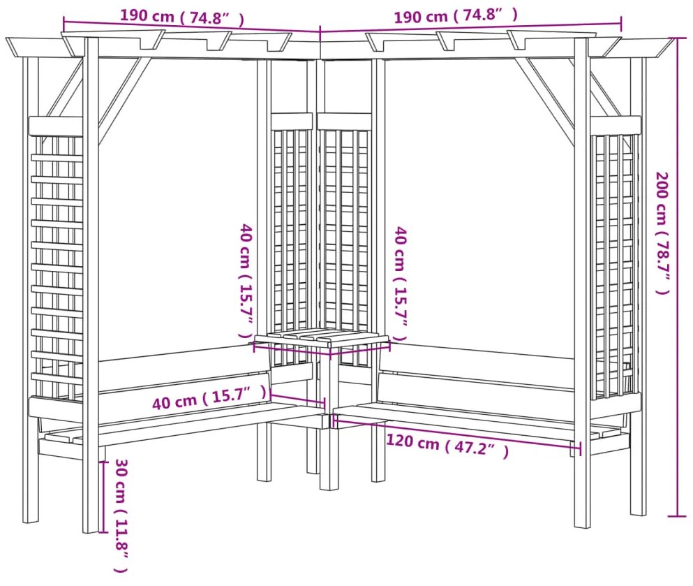 vidaXL Marketos Rohová pergola s lavicí impregnovaná borovice