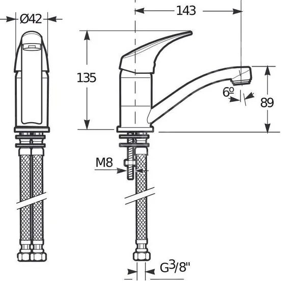 Jika Talas Dřezová stojánková baterie, chrom s otočným ramínkem, 14,3 cm H3511N10042201