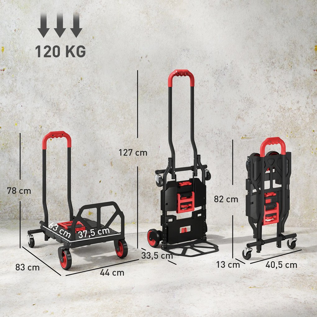 HOMCOM 2-v-1 plošinový vozík a rudl skládací přepravní vozík s otočnými kolečky, rukojetí, ocel až 120 kg
